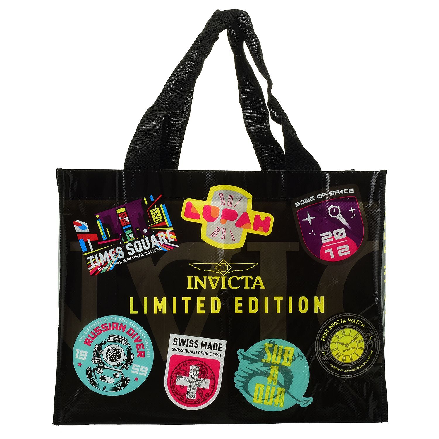 INVICTA Logo Reusable Tote Bag 17.5" Black Printed Stickers Limited ...
