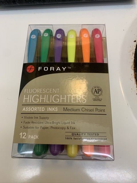 FORAY Highlighter 12 Liquid Highlighters Chisel Tip 6 Assorted Colors ...