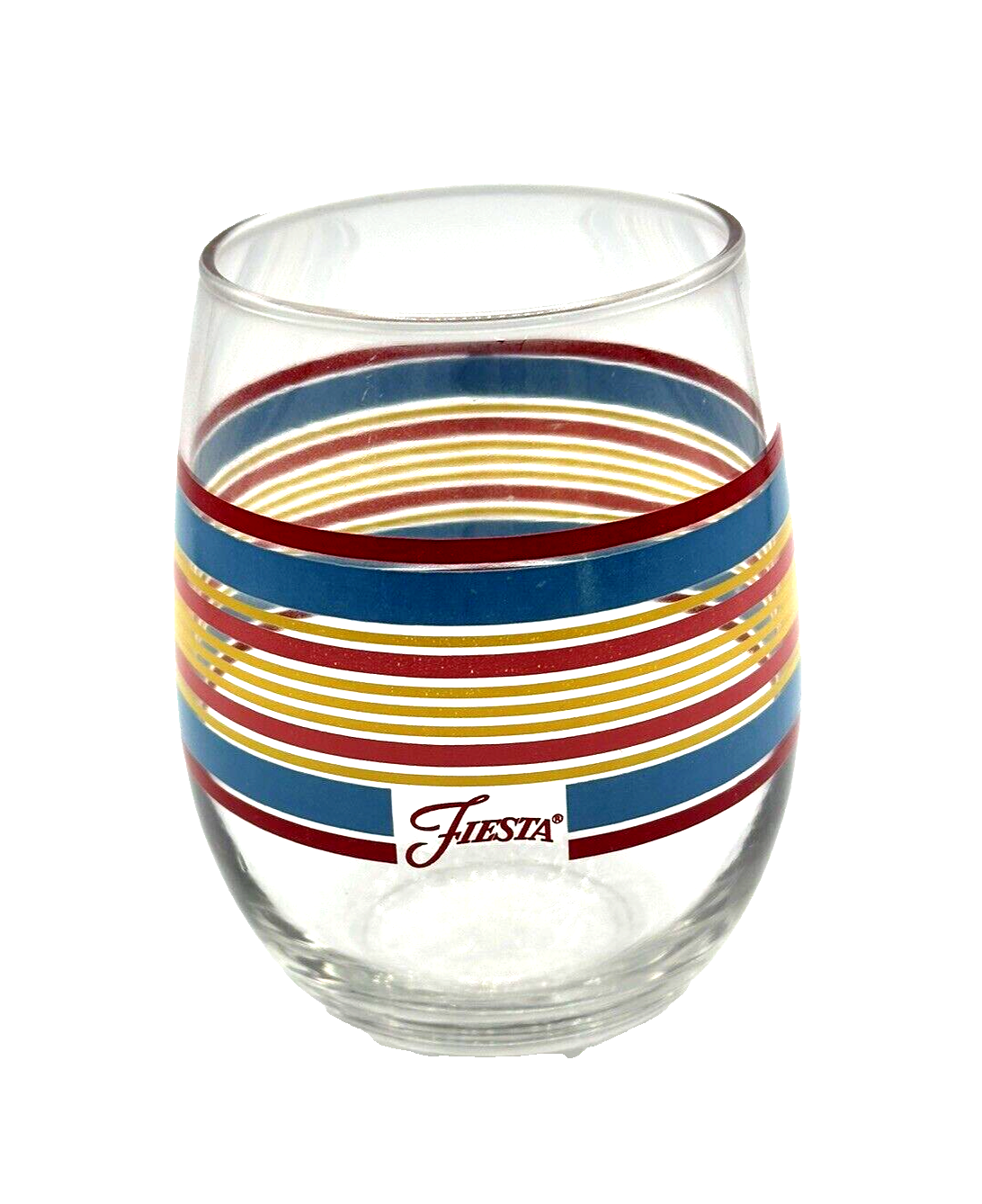Fiesta Stemless Wine Glass Goblet Red/Yellow/Blue Stripes Fiestaware | eBay