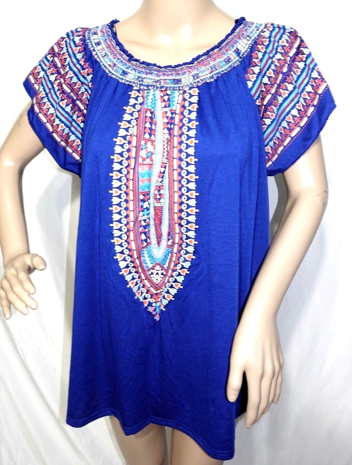 Chances R Women Plus Size 1x 2x 3x Blue Coral Dashiki Tee T Shirt Top ...