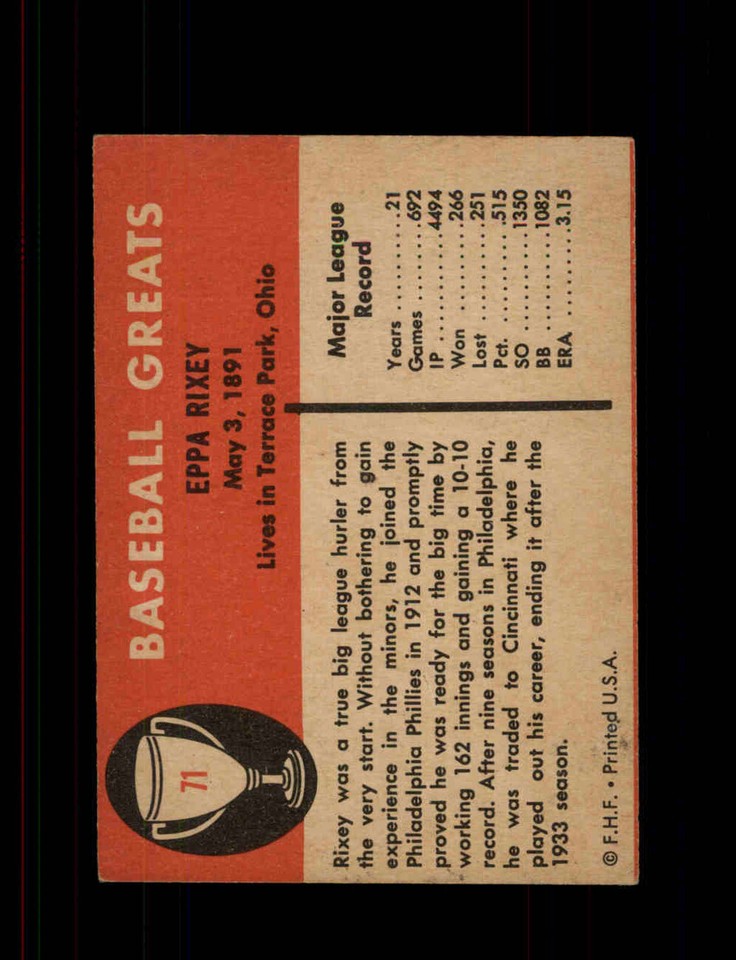 1961 EPPA RIXEY FLEER #71 BASEBALL GREATS *6301 | eBay