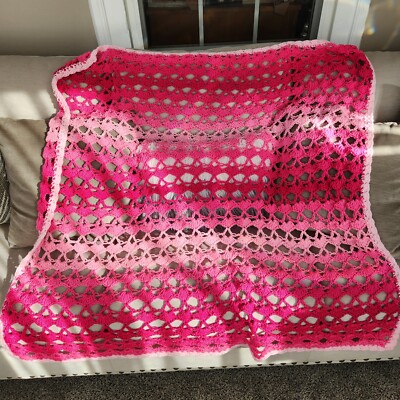 Afghan 46" x 56" ombre pink shell pattern throw blanket crochet | eBay