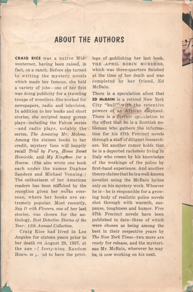 APRIL ROBIN MURDERS by CRAIG RICE & ED MCBAIN Random House 1958 BCE ...