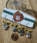 Baseball Wine Charms, Four Wine Charms, Green Yellow Baseball Wine ...