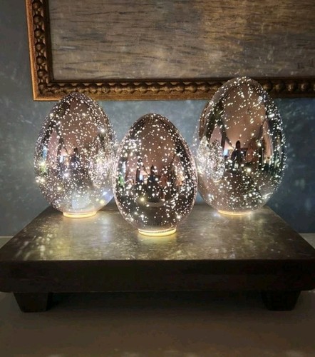 Set Of 3 Pink Illuminated Mercury Glass Eggs By Valerie Parr Hill ...