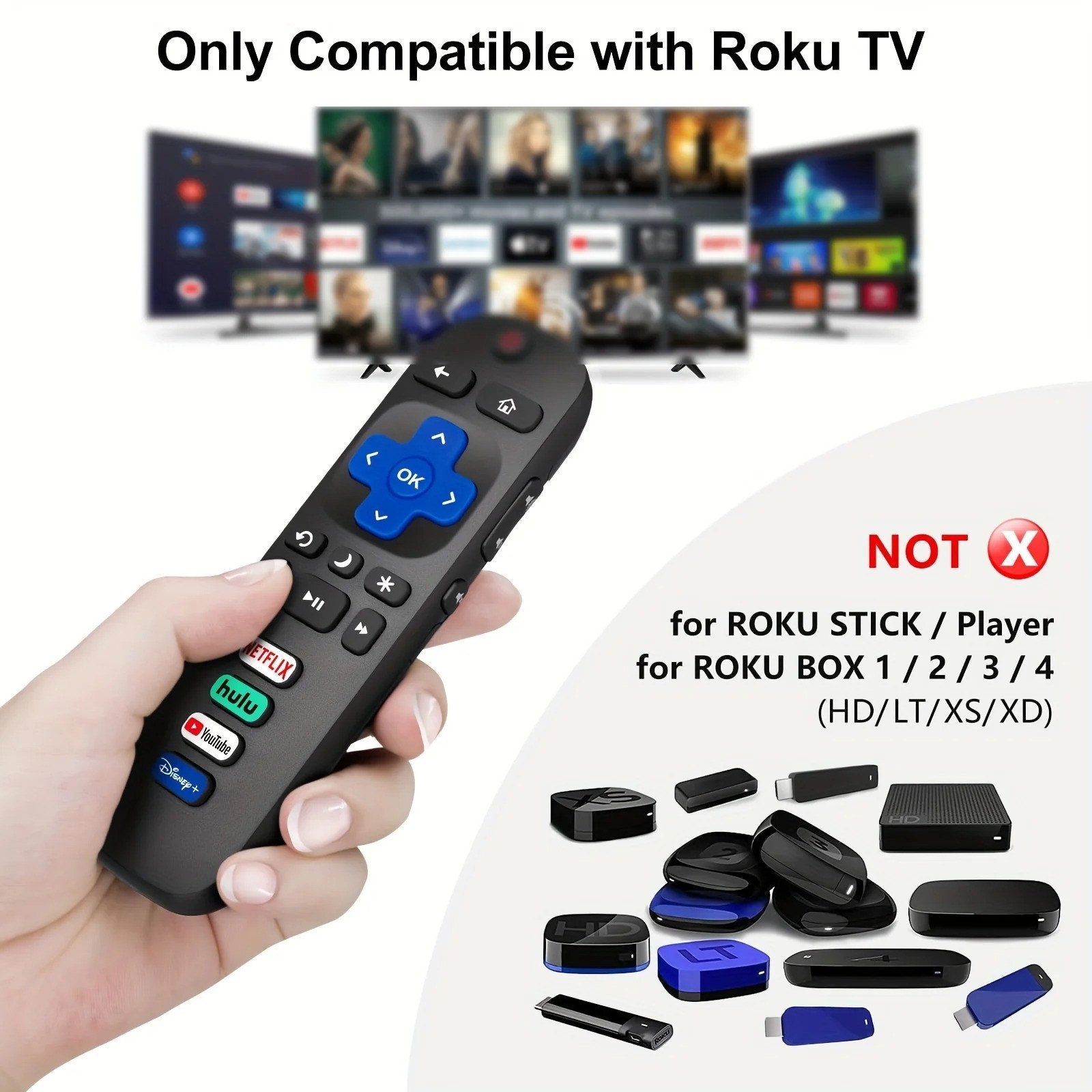 2-Pack New Replacement Remote For All Roku Smart TV TCL Hisense Onn ...