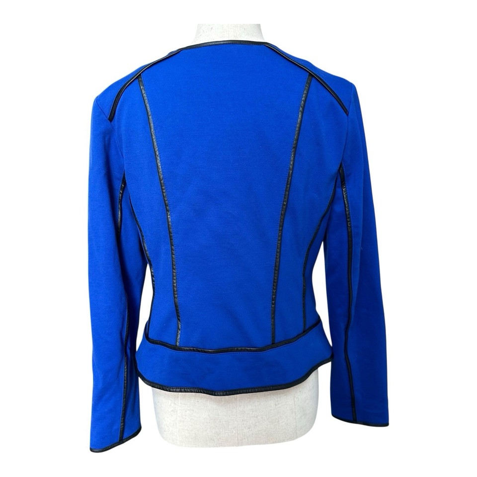 INC International Concepts Blue Moto Jacket Size M Faux Leather Trim ...
