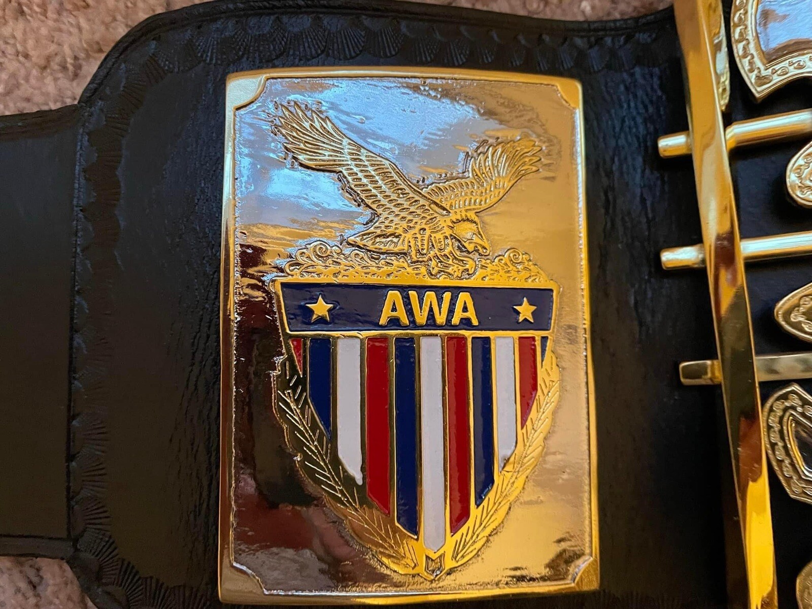 AWA World heavyweight Championship Wrestling Belt REAL LEATHER MATEEN ...