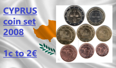 Cyprus coins 1 2 5 10 20 50 cents to 1€ 2€ euro 2008 first year boats ...
