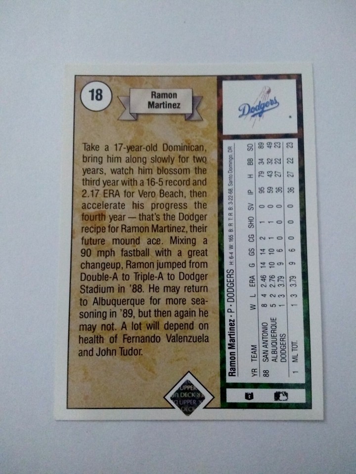 1989 Upper Deck Baseball Ramon Martinez Rookie Card #18 Factory Set ...