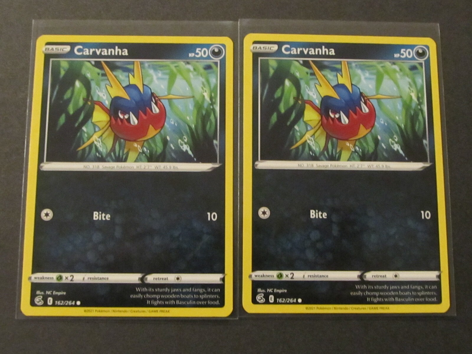 2 POKEMON CARDS TCG/CARVANHA/162/264/COMMON/2021/COLLECTIBLE | eBay