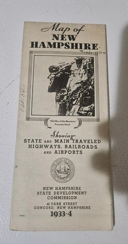 Rare 1933-1934 New Hampshire Travel Highway Map “Old Man On The ...