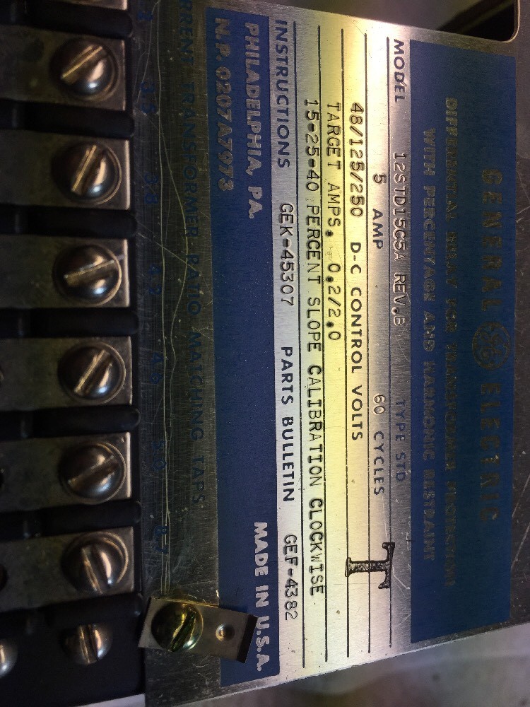 General Electric Type STD Instantaneous Current Relay, 12STD15C5A (1052 ...