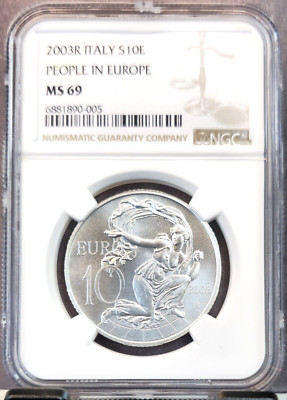 2003 ITALY SILVER 10 EURO S10E PEOPLE IN EUROPE NGC MS 69 RARE TOP POP ...