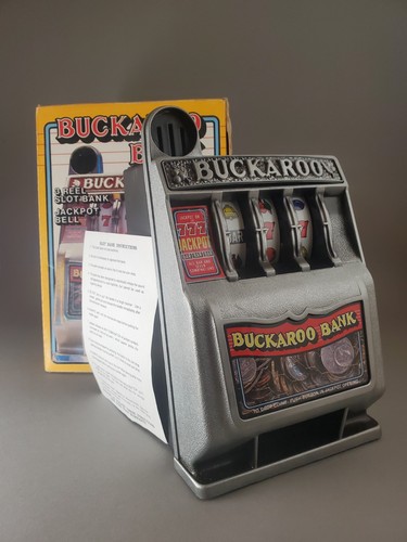 🎰 *NOS* Vintage Buckaroo / Bonanza Mini Slot Machine Bank Original Box ...