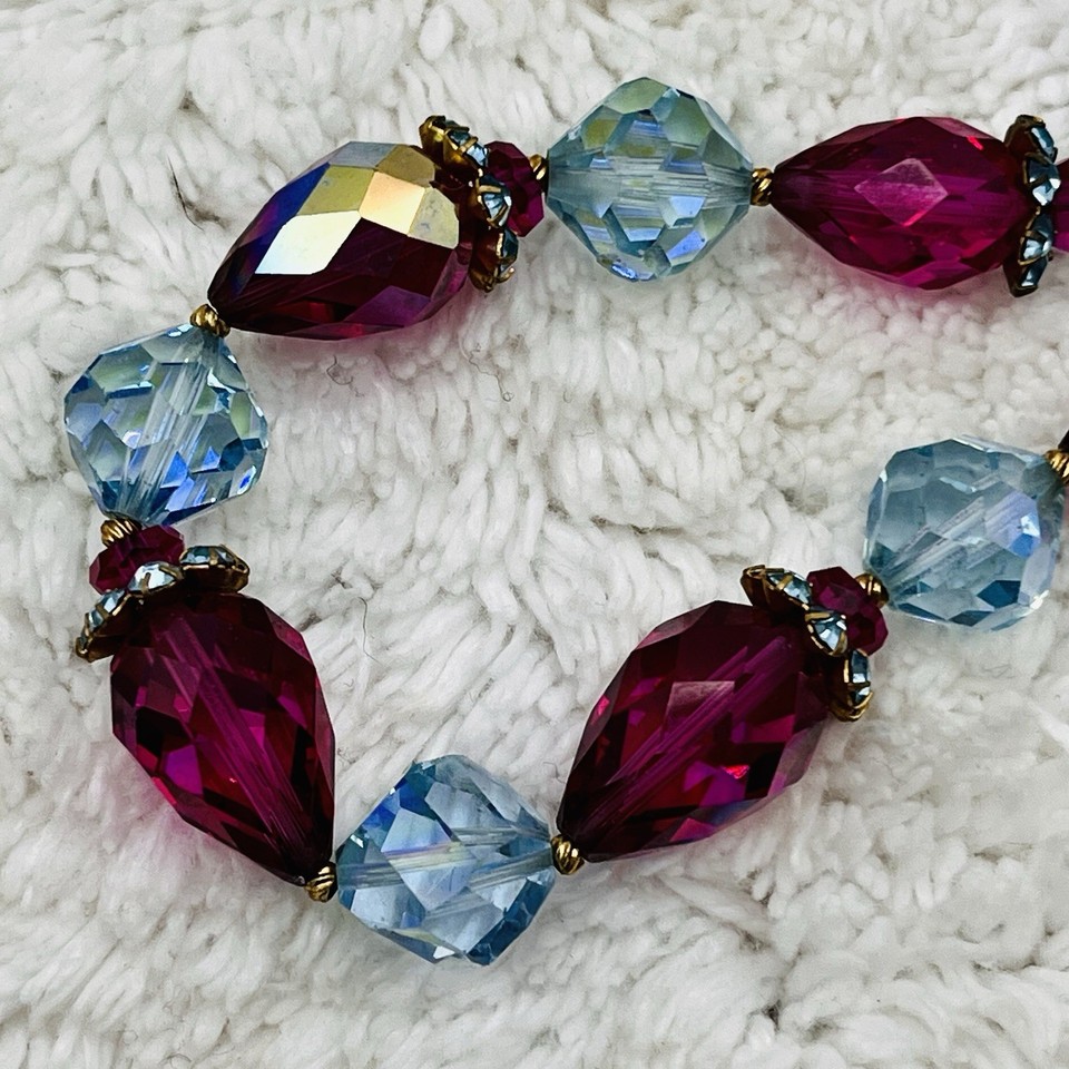 Vintage Vendome Crystal Necklace Choker Blue Iridescent Red AB Stones ...