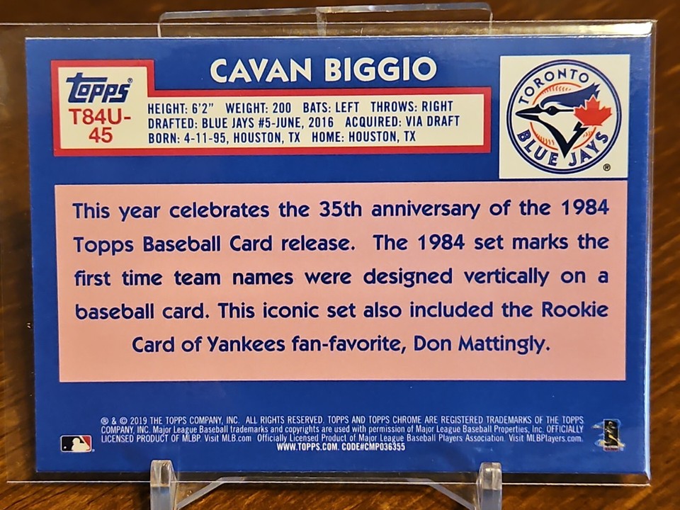 CAVAN BIGGIO 2019 Topps Update '84 Topps Silver Pack Chrome #T84U45 ...