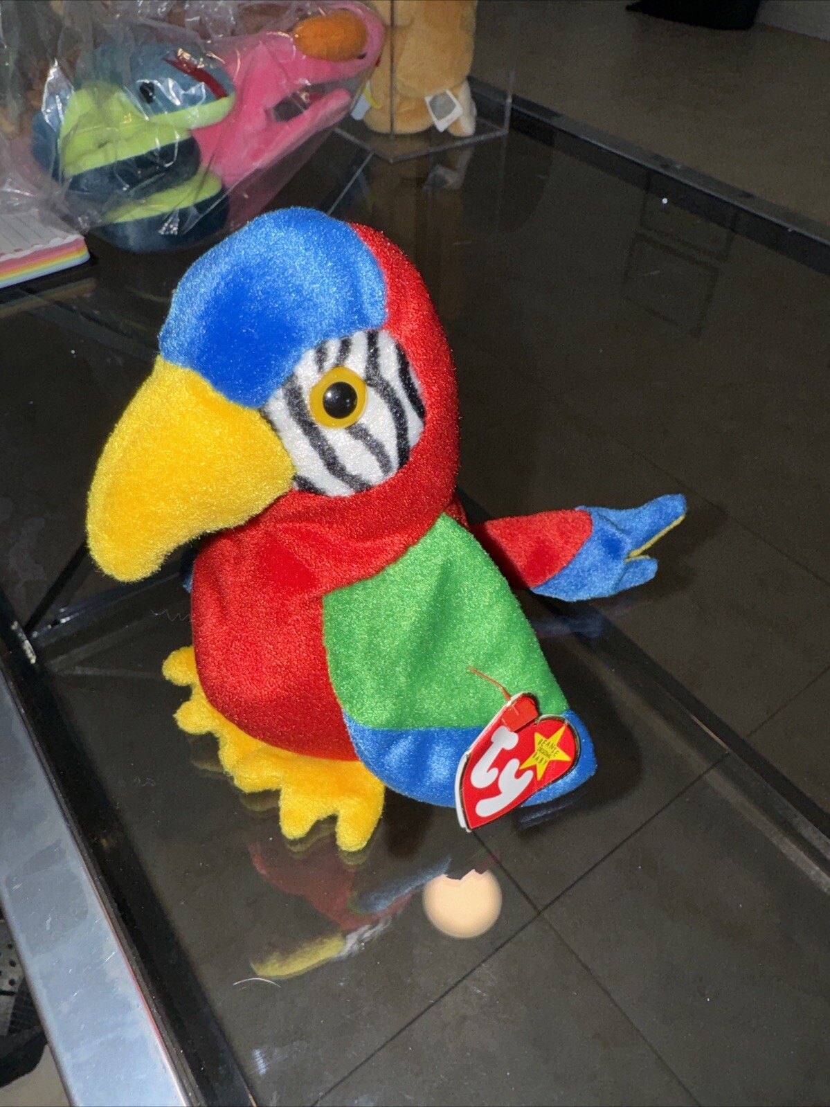 1998 RARE & RETIRED TY BEANIE BABY~JABBER COLORFUL RAINBOW PARROT BIRD ...