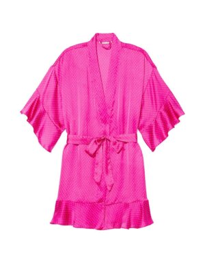 new Victoria's Secret floral flounce satin kimono robe xs s lace dot ...