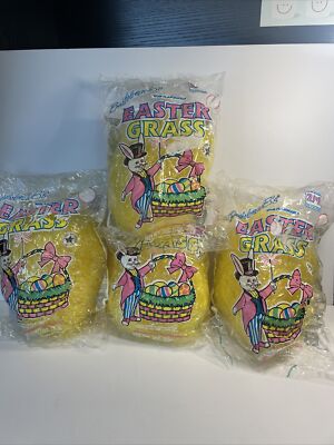 4 Vintage Easter Grass YELLOW Cellophane Bunny Rabbit Graphic ...