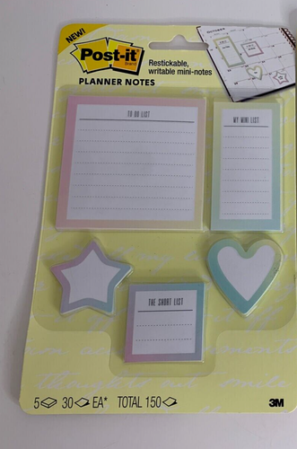 3X Post-It Planner Sticky Notes Packs 5 Mini Star Heart Lists Bullet ...