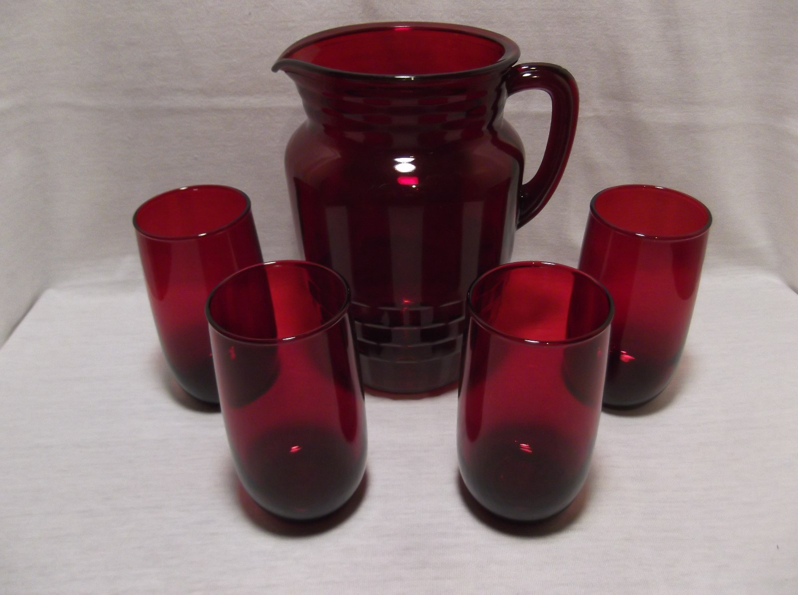 Vintage Ruby Red Pitcher and Set of 4 Glasses | eBay