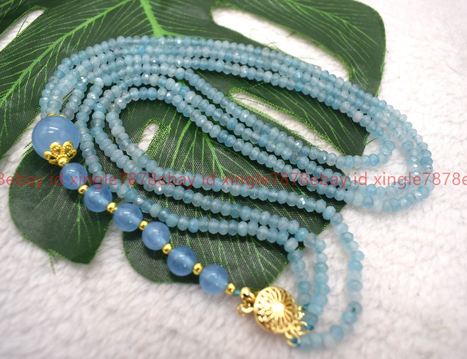 3 Row Natural 2x4mm Faceted Light Blue Jade Rondelle Gems Beads ...