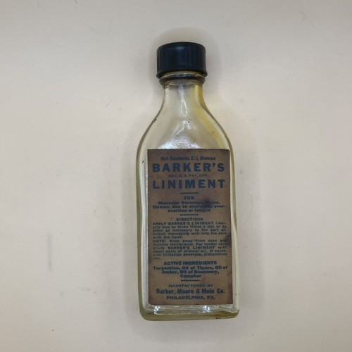 Barker's Liniment Empty Bottle With Paper Label Apothecary Vtg Medicine ...