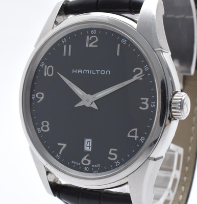 ️【N MINT】 HAMILTON Jazzmaster Thinline H385111 Black Quartz Mens Watch ...