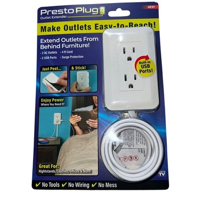 Presto Plug Outlet Relocator w/ 2 USB Ports & 2 AC Outlets 360° Swivel ...