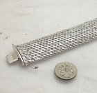 8.5" Wide Diamond Cut Mesh Woven Chain Bracelet Anti-tarnish Real 925 ...