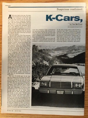 CHRY257 Article 1982 Chrysler: K-Cars One Year Later Apr 1982 3 page | eBay