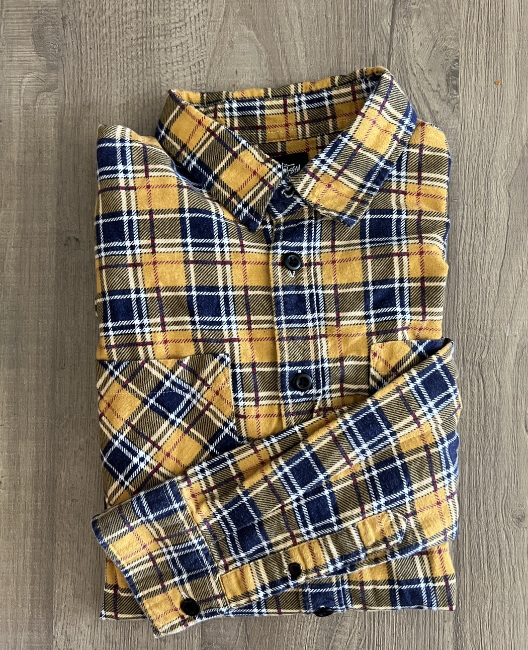 Men’s Stussy Authentic Blue & Yellow Plaid Flannel - … - Gem