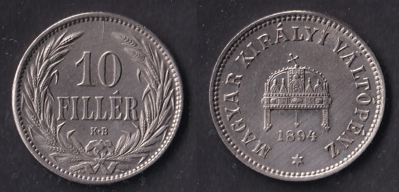 Münze, Ungarn 10 Filler 1894 Österreichisch-Ungarische Krone (1892-1918 ...