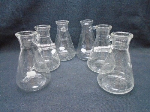 (6 Pcs) CORNING PYREX 125mL Glass Micro Filtering Flask Sidearm 10mm OD ...
