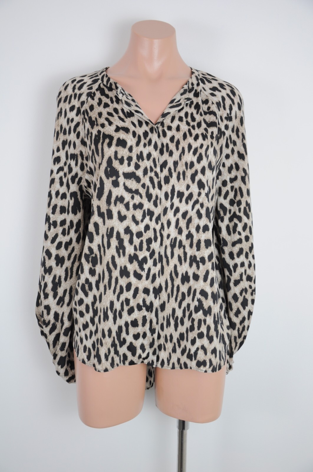 Witchery Top Blouse Womens 8 Brown Beige Leopard Long Sleeve Button up ...