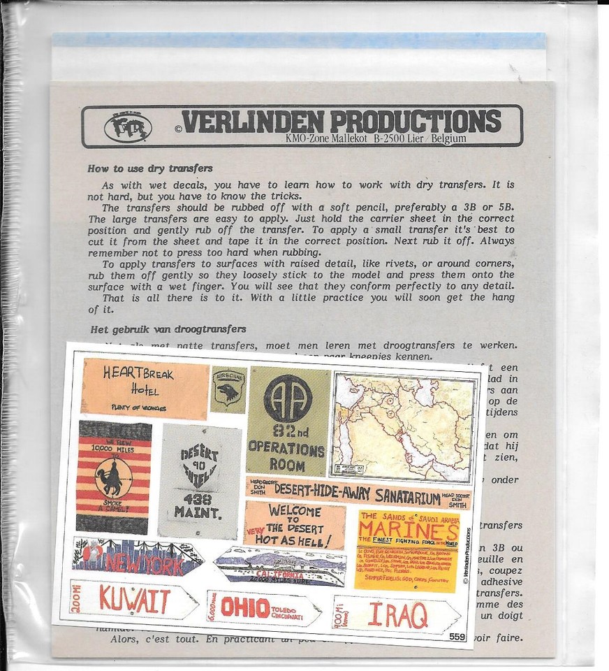 Verlinden M1 Tank Markings (Dry Transfers), Desert Shield, Signs, Maps ...