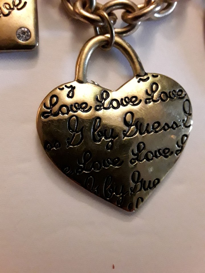 Guess Chunky Chain Hearts and Keys with Rhinestones Charm Necklace | eBay