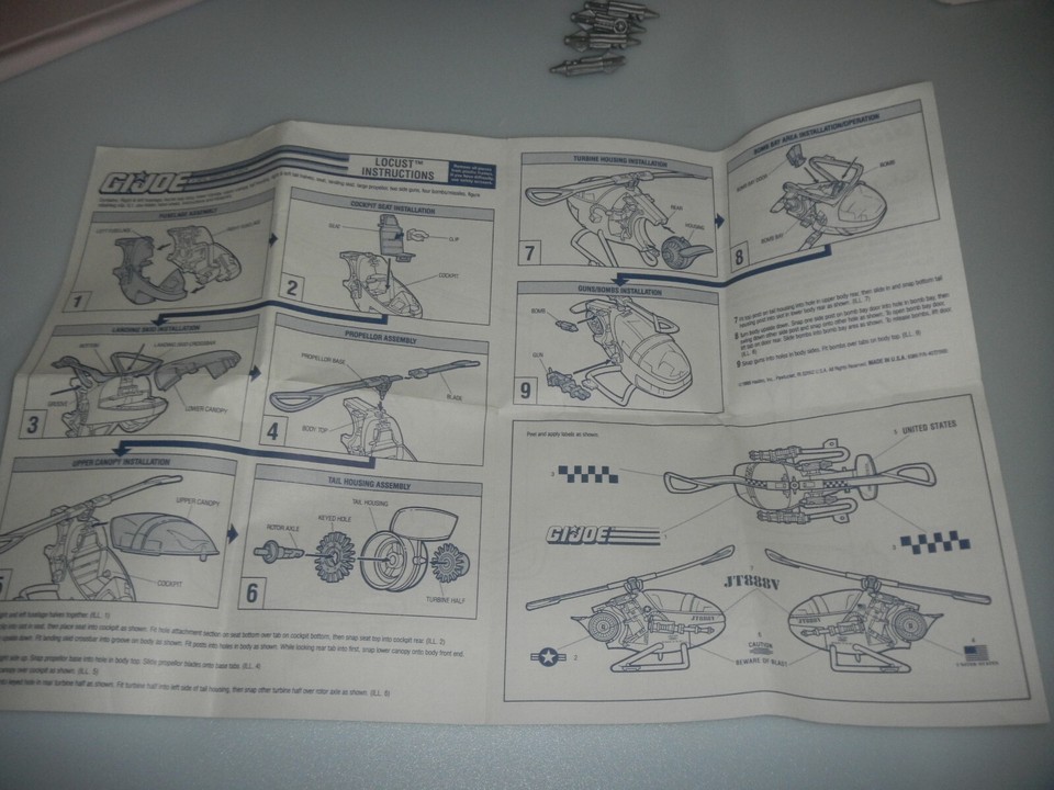 1990 Vintage G.I. GI Joe 3.75 ARAH Locust Helicopter & Blueprints *100% ...