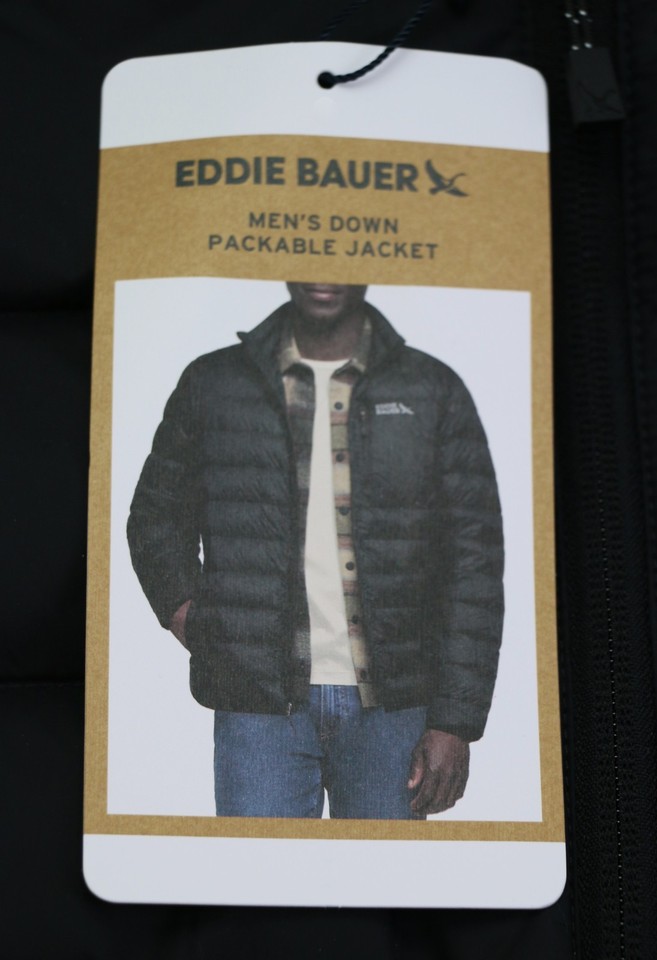 Eddie Bauer Men's Down Packable Lightweight Jacket Sizes S-3XL Black ...