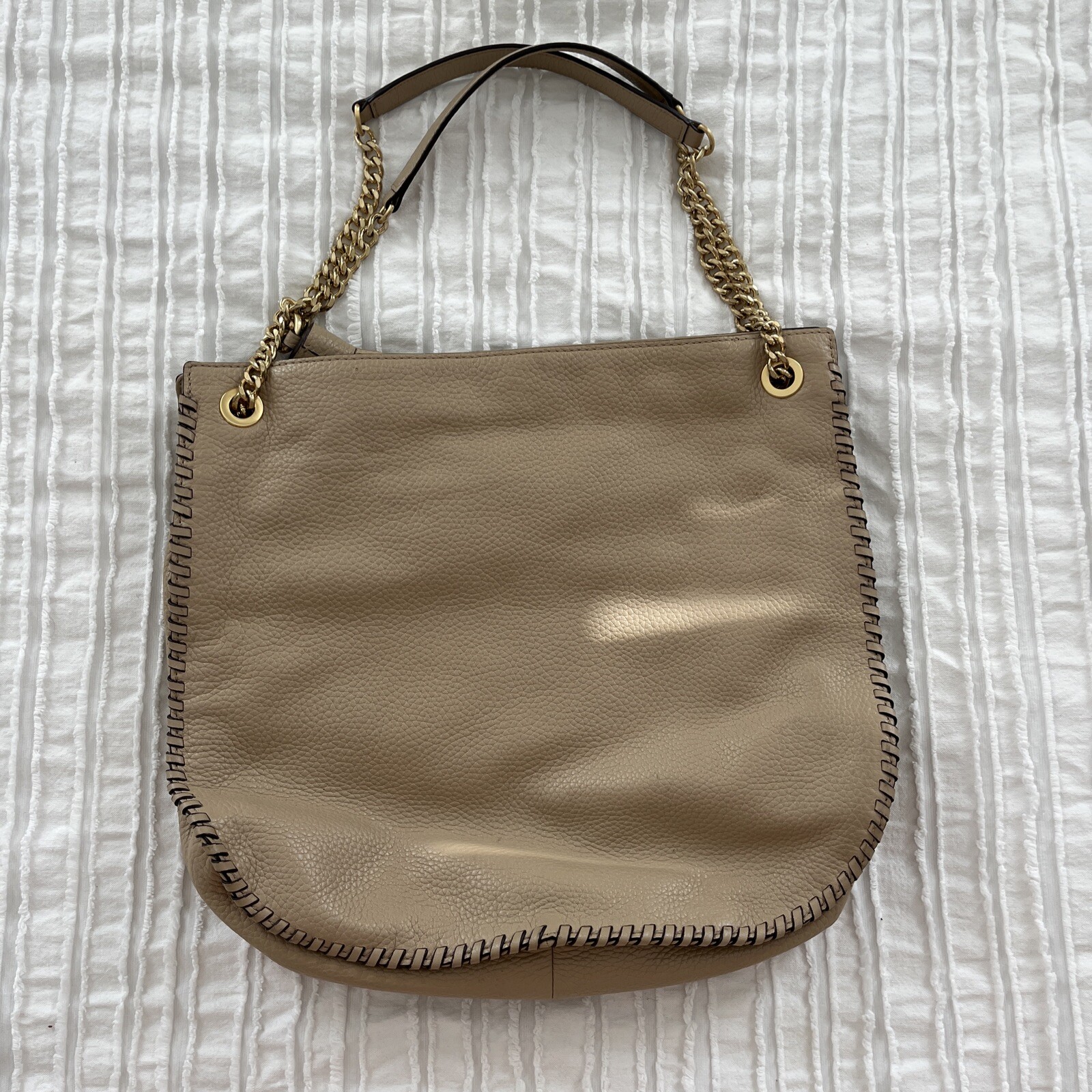 MICHAEL KORS Whipped Chelsea Handbag Large Shoulder Beige Leather Gold ...
