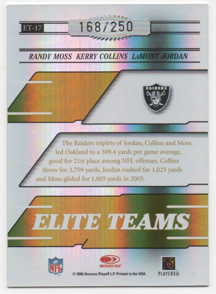 Moss / Collins 2006 DONRUSS ELITE FOOTBALL Elite Teams Gold #168/250 ...