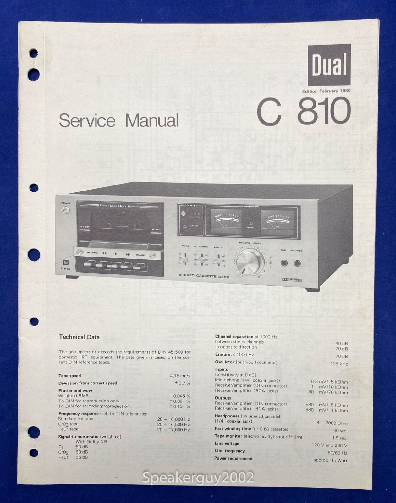 Original Dual C810 Cassette Deck Service Manual | eBay