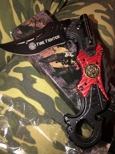 Tactical Fire Fighter Fireman Rescue Knife W/ Seat Belt Cutter Glass ...