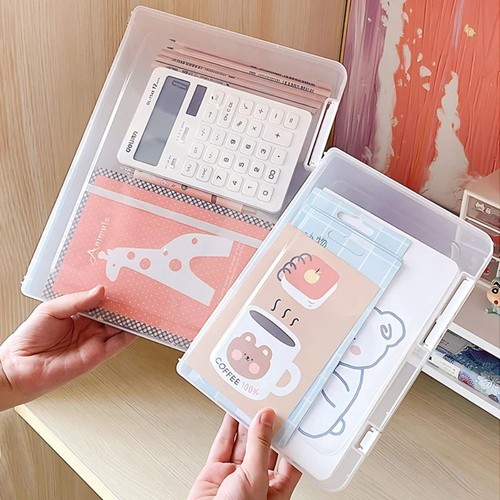 Plastic A4 Transparent Storage Box Clear File Storage Cases Office | eBay