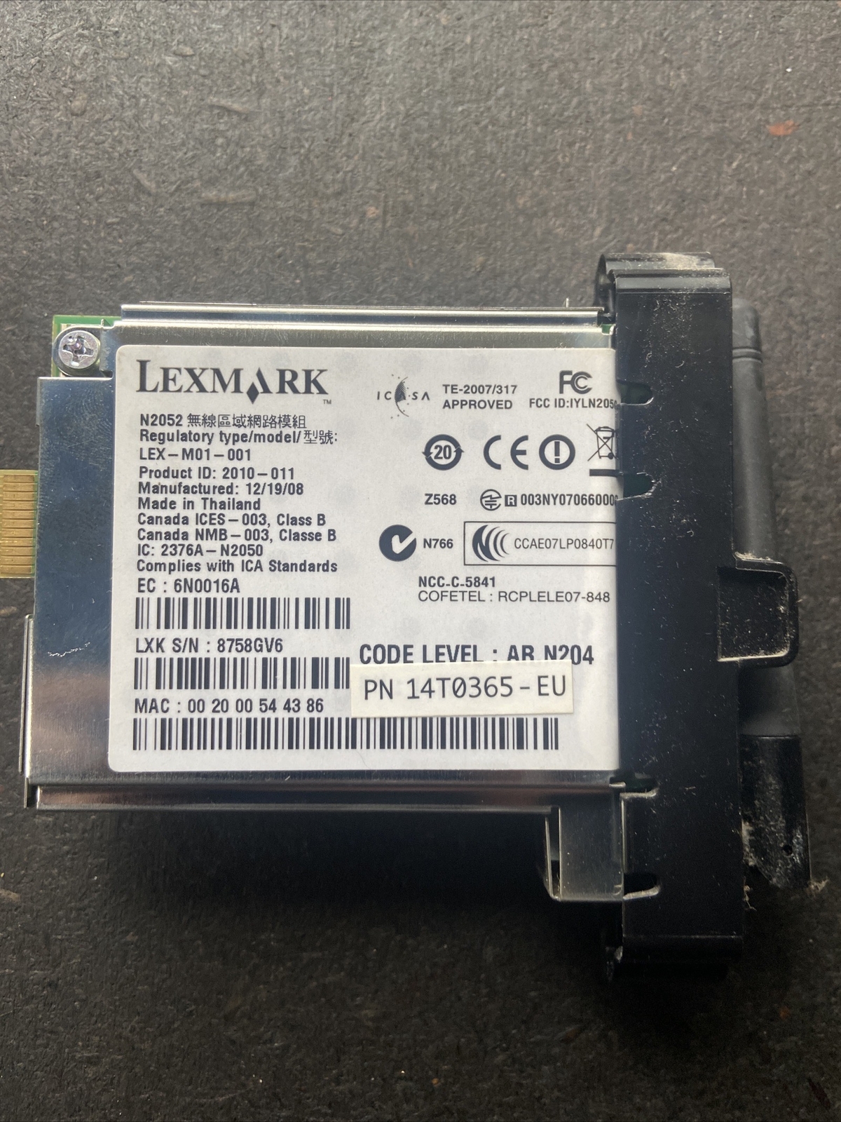 Lexmark Wifi Wireless Network Card N2052 14T0365-EU M01-001 | eBay UK