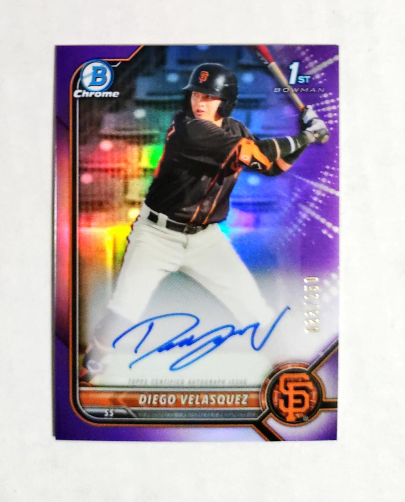 Diego Velasquez 2022 1st Bowman Chrome AUTO Prospect PURPLE REFRACTOR 033/250 V5 | eBay