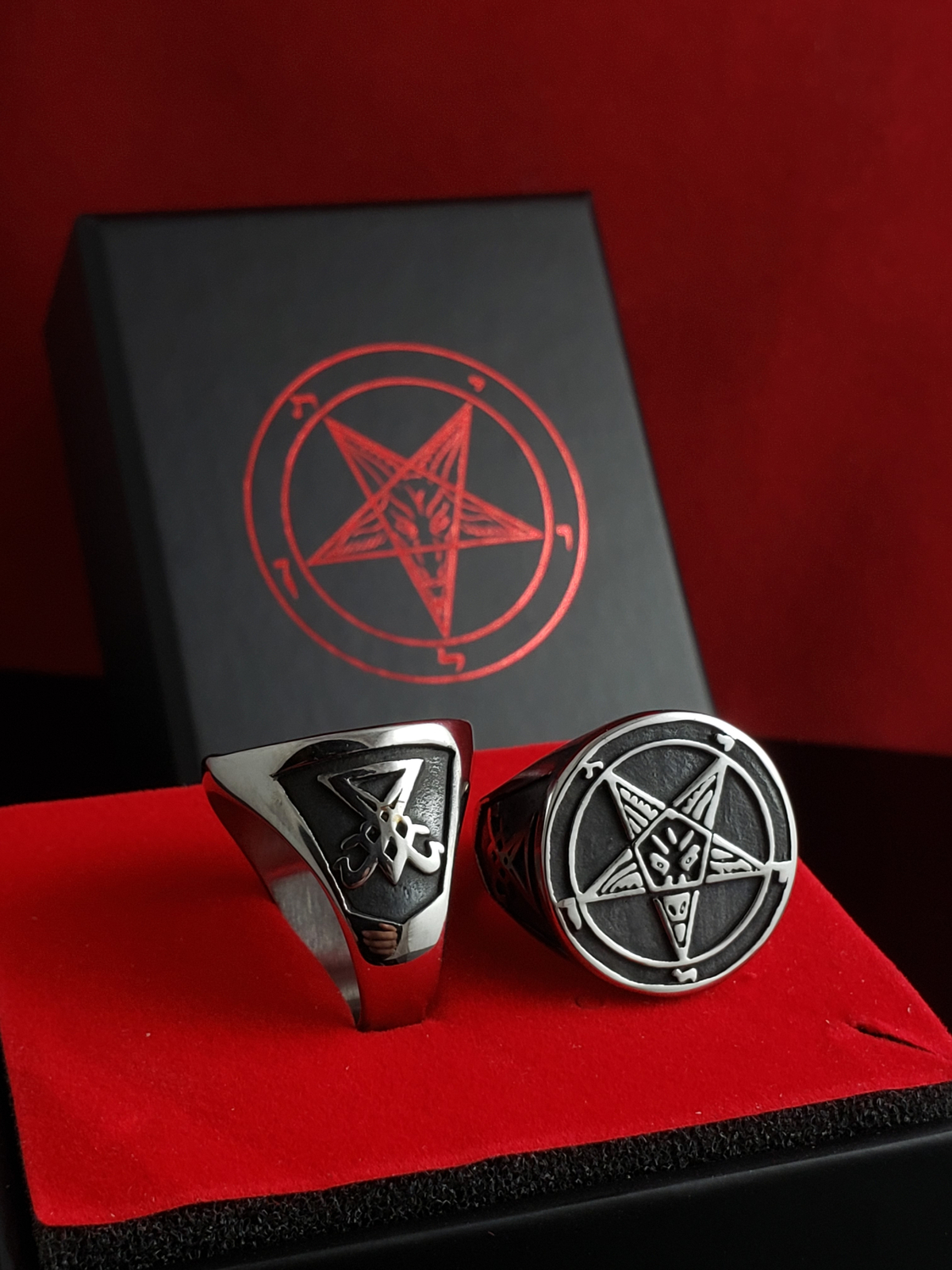 Sigil of Baphomet Silver - Size 5.5 Church of Satan goth punk occult ...