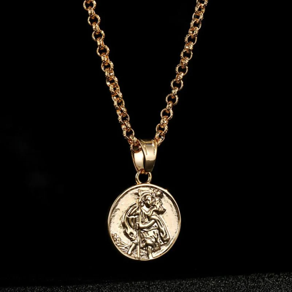 18ct Gold Filled | St. Christopher Pendant With Belcher Chain | For Men ...