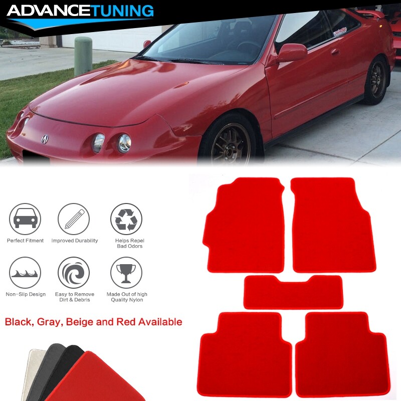 Fits 94-01 Acura Integra Car Floor Mats Liner Front & Rear Nylon Red ...